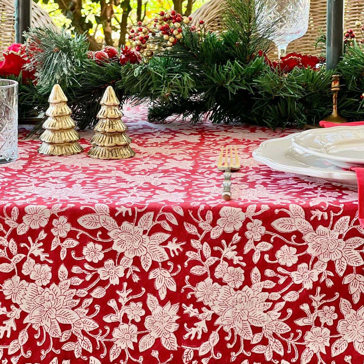 Red and White Christmas Tablecloth Decor Mantra
